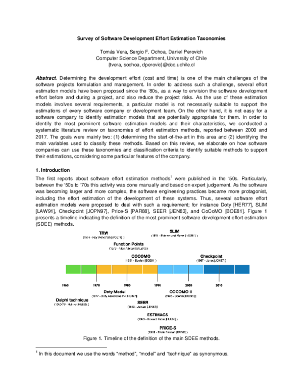 Pdf Survey Of Software Development Effort Estimation Taxonomies Tomas Vera