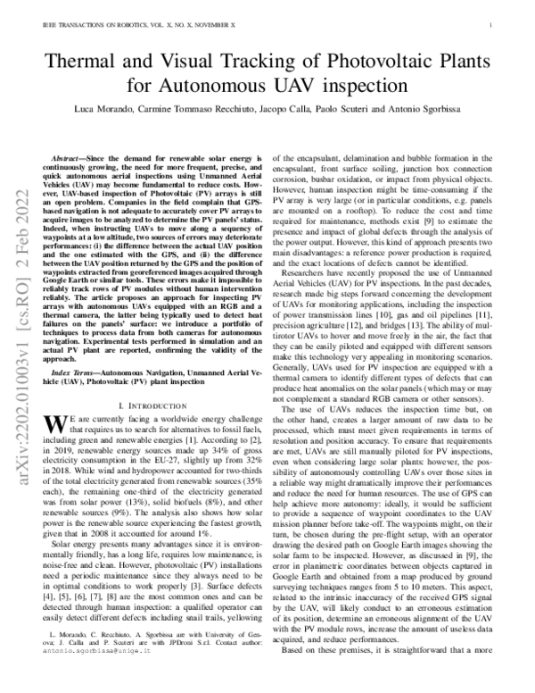 (PDF) UAV Thermal and Visual Tracking for PV Inspections