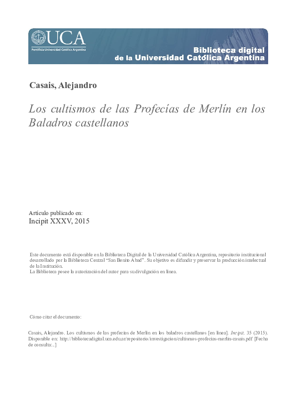 (PDF) Los cultismos de las "Profecías de Merlín" en los "Baladros ...
