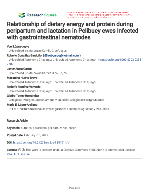 (PDF) Relationship of dietary energy and protein during peripartum and ...