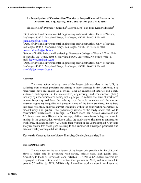 (PDF) An Investigation of Construction Workforce Inequalities and ...