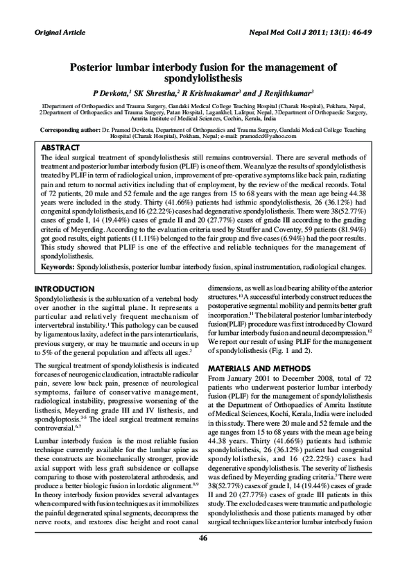 (PDF) Posterior lumbar interbody fusion for the management of ...