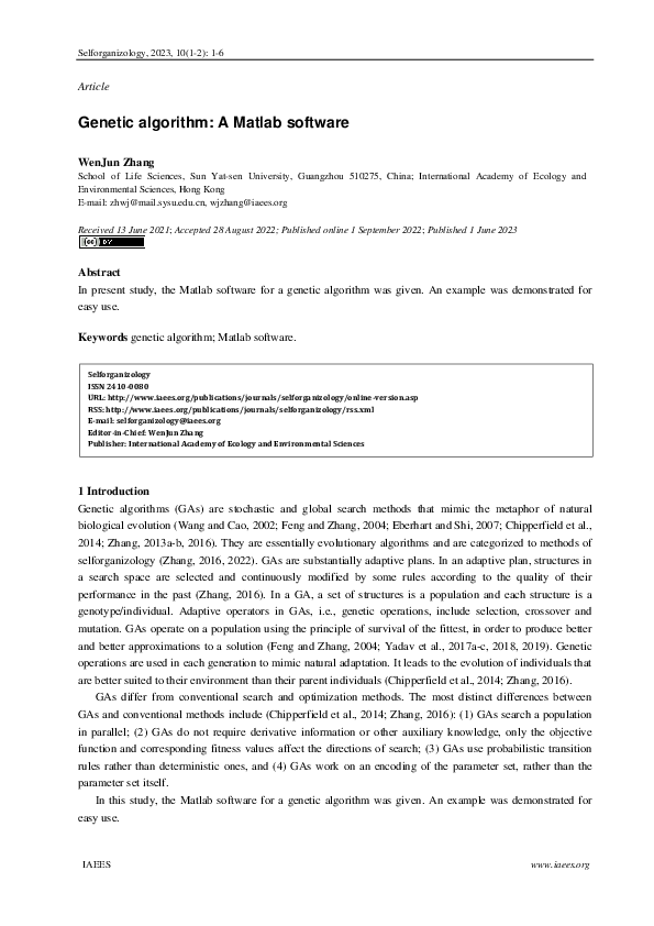 Genetic Algorithm A Matlab Software