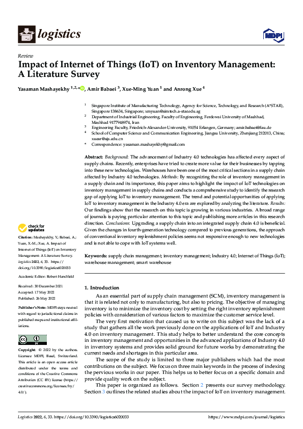 Pdf Impact Of Internet Of Things Iot On Inventory Management A Literature Survey