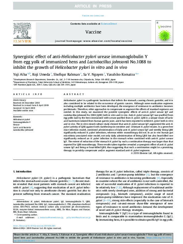 (PDF) Synergistic effect of anti-Helicobacter pylori urease ...