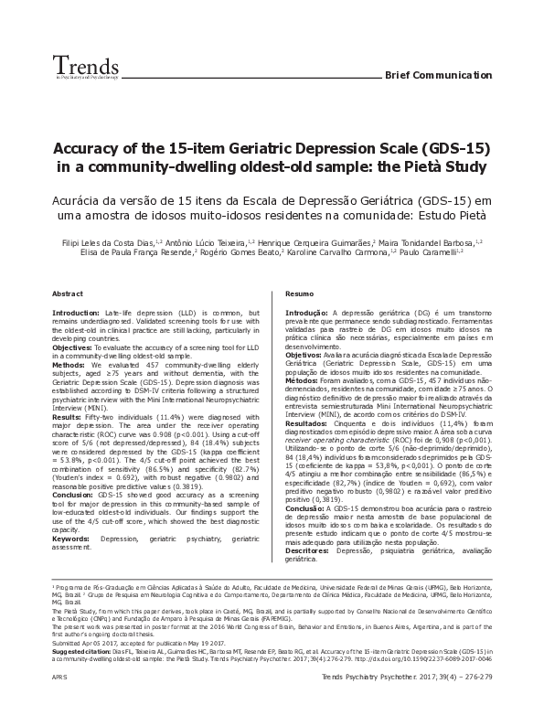 (PDF) Accuracy of the 15-item geriatric depression scale (GDS-15) in a ...