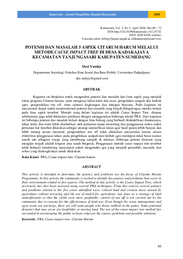 (PDF) Potensi dan Masalah 5 Aspek Citarum Harum Melalui Metode Cause ...