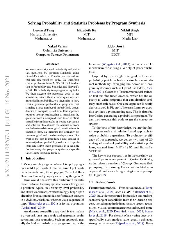 (PDF) Solving Probability and Statistics Problems by Program Synthesis