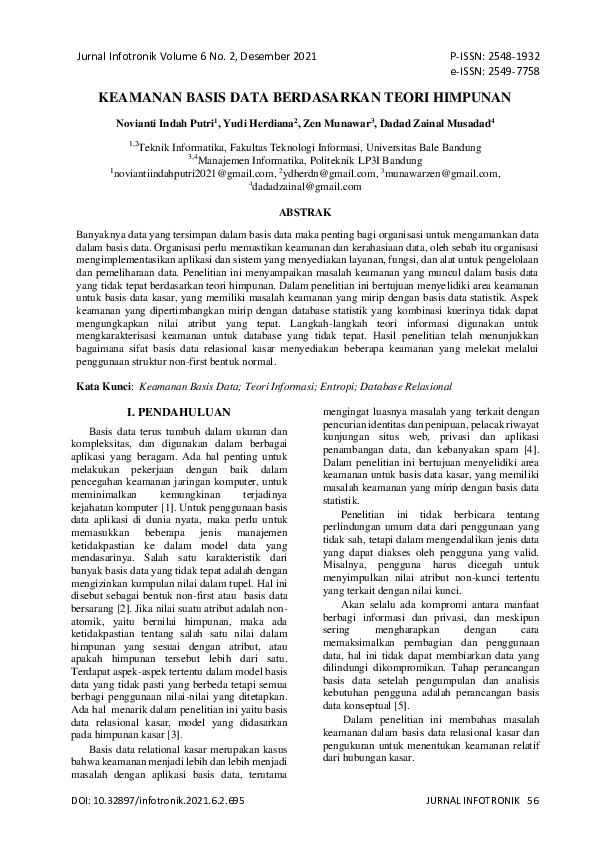 (PDF) Keamanan Basis Data Berdasarkan Teori Himpunan