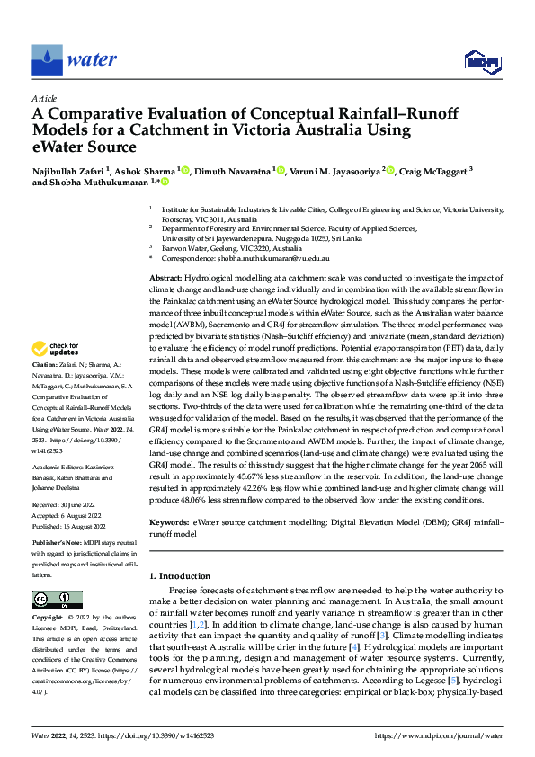 (PDF) A Comparative Evaluation of Conceptual Rainfall–Runoff Models for a Catchment in Victoria ...