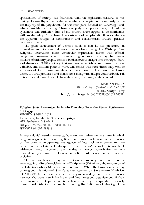 (PDF) Religion–State Encounters in Hindu Domains: From the Straits ...