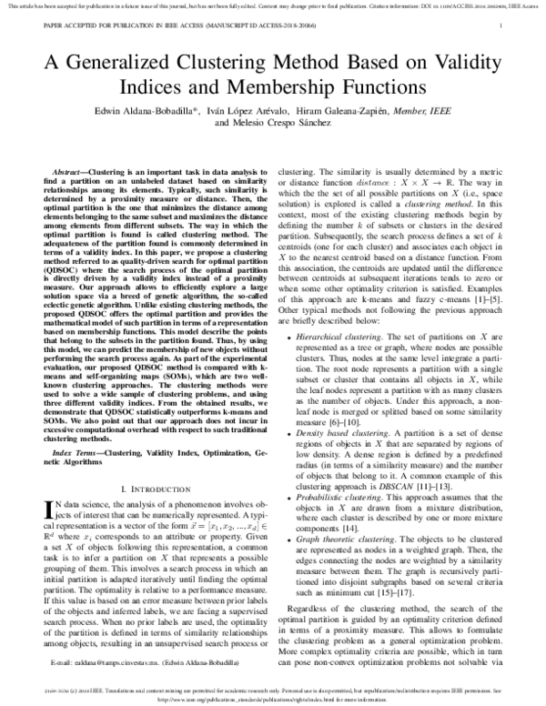 Pdf A Generalized Clustering Method Based On Validity Indices And Membership Functions