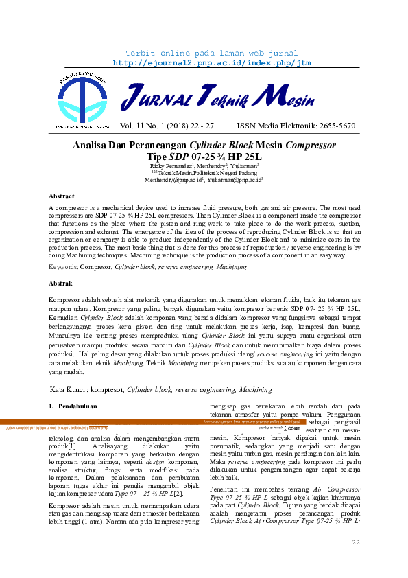 (PDF) Analisa Dan Perancangan Cylinder Block Mesin Compressor Tipe SDP 07-25 ¾ HP 25L
