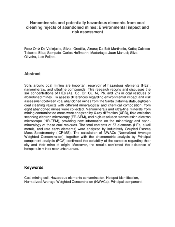 (PDF) Nanominerals and potentially hazardous elements from coal ...