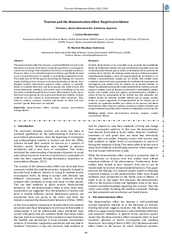 (PDF) Tourism and the demonstration effect: Empirical evidence | Carlos ...