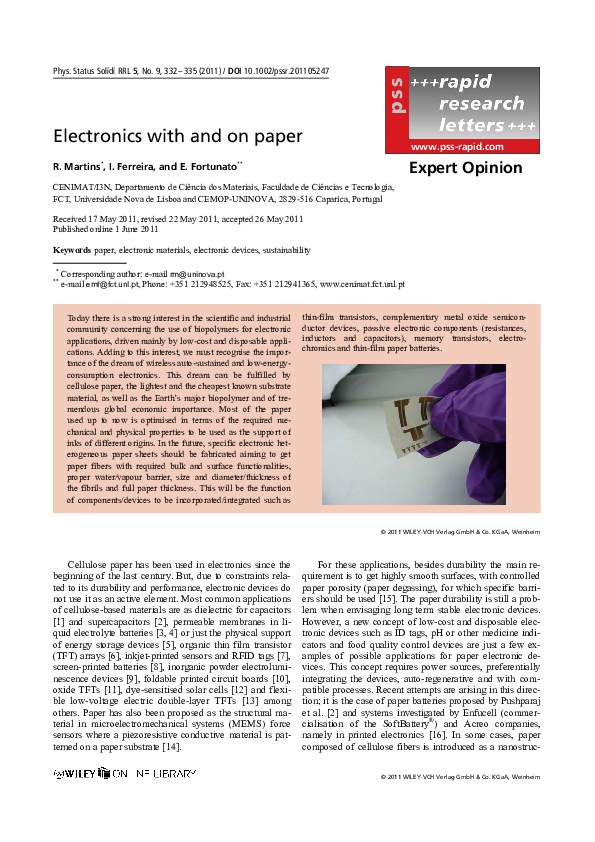 (PDF) Electronics with and on paper