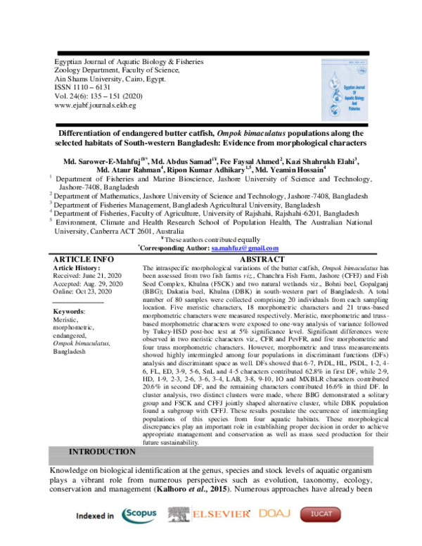 (PDF) Differentiation of endangered butter catfish, Ompok bimaculatus ...