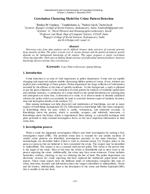 Pdf Clustering For Crime Pattern Detection