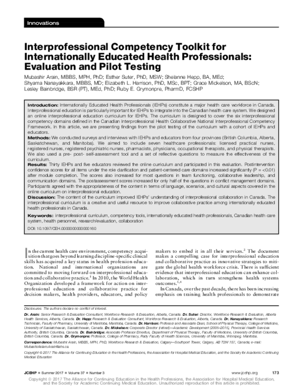 (PDF) Interprofessional Competency Toolkit for Internationally Educated Health Professionals ...