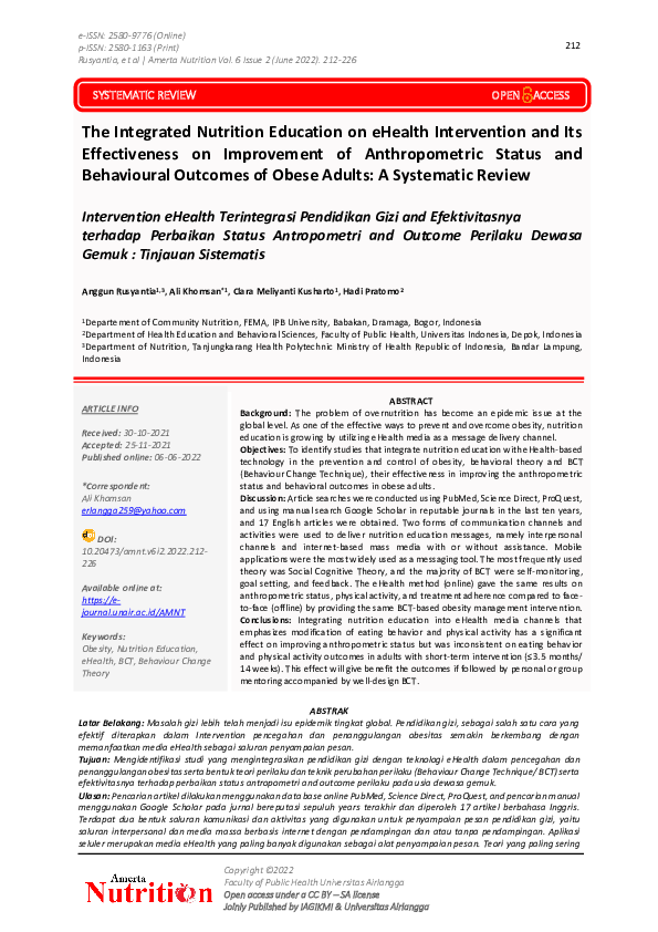 (PDF) The Integrated Nutrition Education on eHealth Intervention and ...
