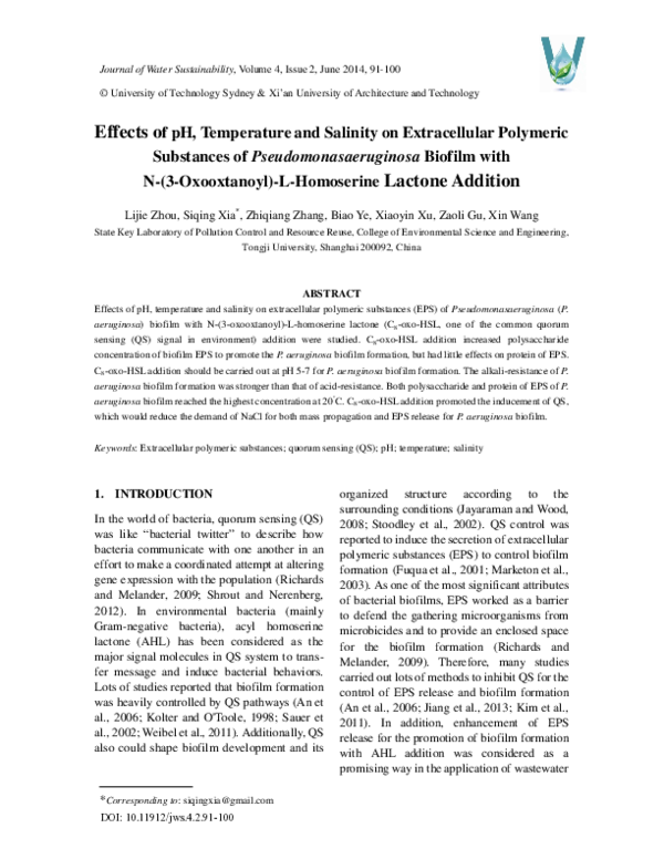 (PDF) Effects of pH, Temperature and Salinity on Extracellular ...