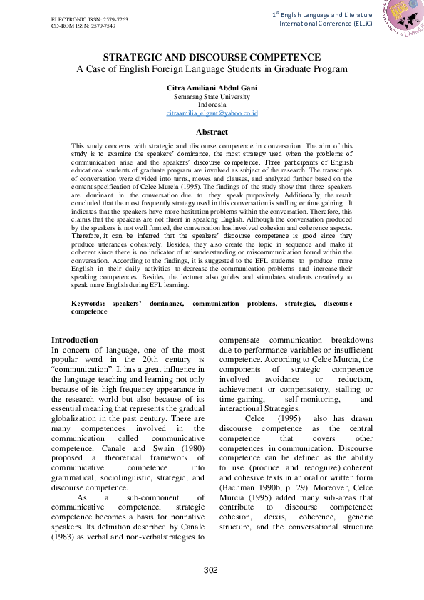 (PDF) STRATEGIC AND DISCOURSE COMPETENCE A Case of English Foreign ...
