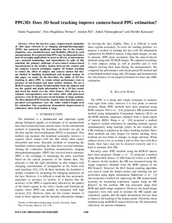(PDF) PPG3D: Does 3D head tracking improve camera-based PPG estimation ...