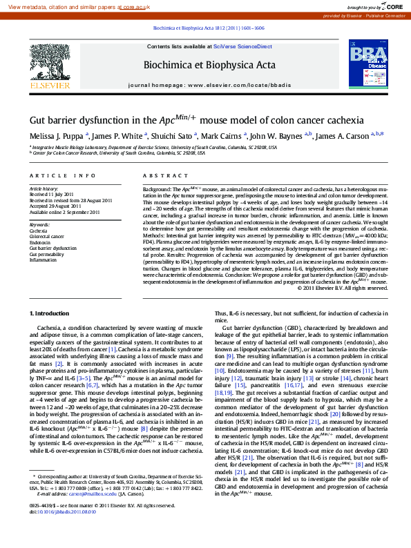 (PDF) Gut barrier dysfunction in the ApcMin/+ mouse model of colon ...