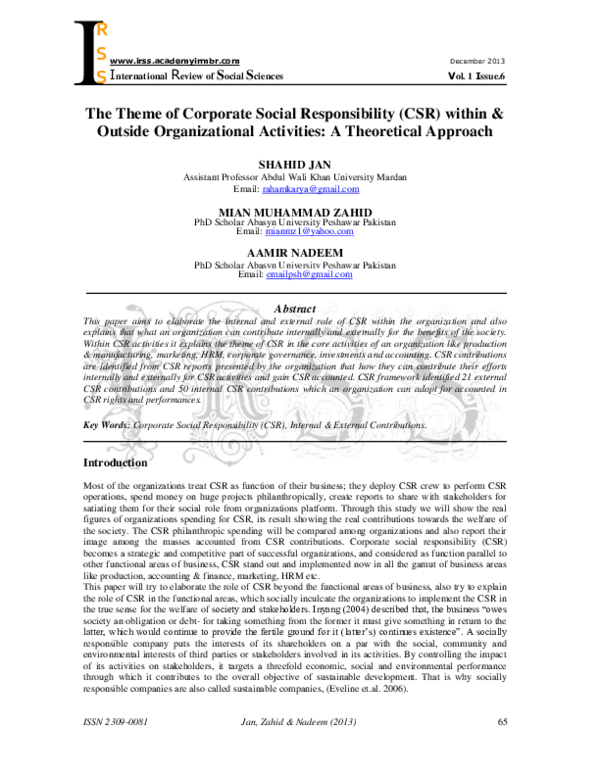 (PDF) The Theme of Corporate Social Responsibility (CSR) within ...