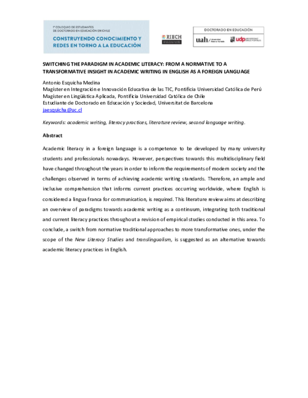 (PDF) Switching the paradigm in academic literacy: from a normative to a transformative insight ...