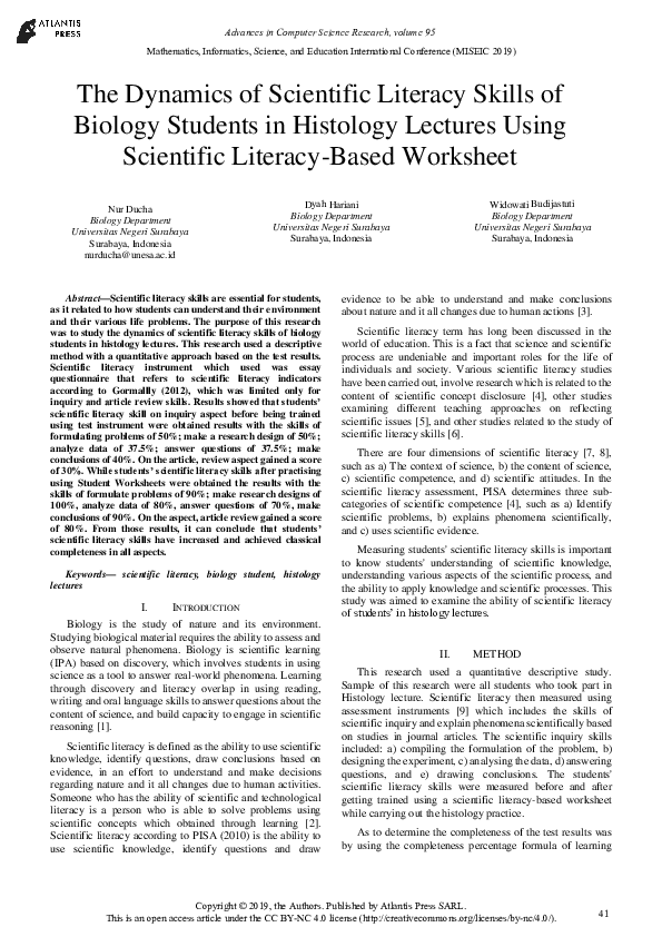 (PDF) The Dynamics of Scientific Literacy Skills of Biology Students in ...