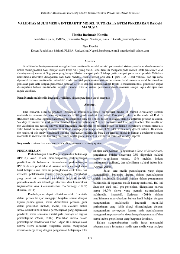 (PDF) Validitas Multimedia Interaktif Model Tutorial Sistem Peredaran Darah Manusia | nur ducha ...
