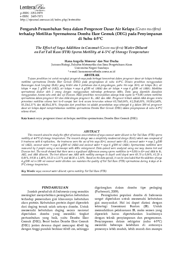 (PDF) Pengaruh Penambahan Soya dalam Pengencer Dasar Air Kelapa (Cocos nucifera) terhadap ...