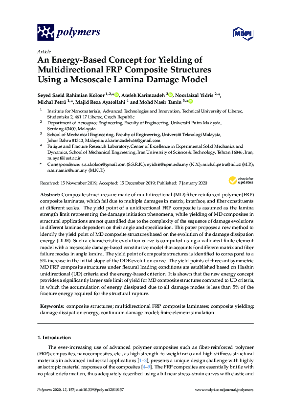 Pdf An Energy Based Concept For Yielding Of Multidirectional Frp Composite Structures Using A