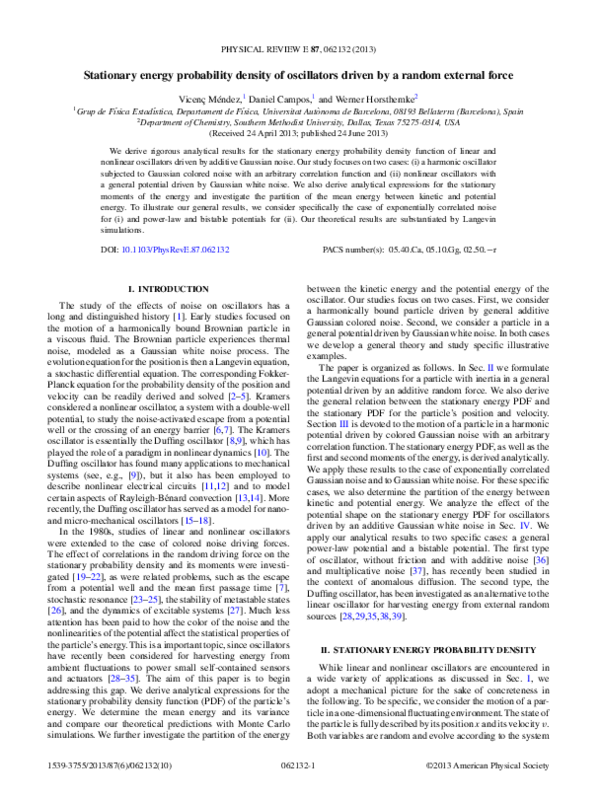 (PDF) Stationary energy probability density of oscillators driven by a random external force