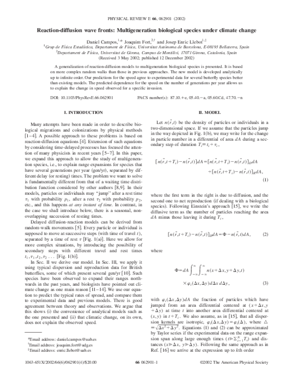 (PDF) Reaction-diffusion wave fronts: Multigeneration biological ...