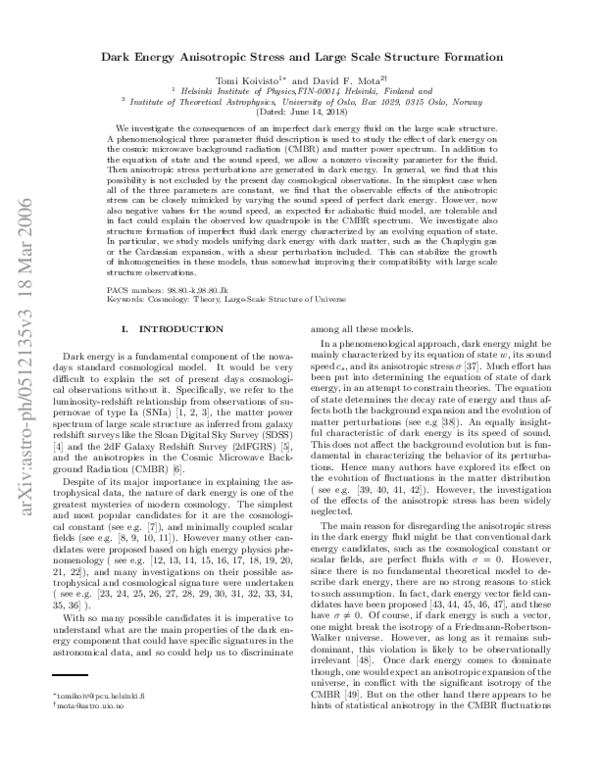 Pdf Dark Energy Anisotropic Stress And Large Scale Structure Formation