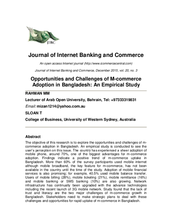 (PDF) Opportunities and Challenges of M-commerce Adoption in Bangladesh ...