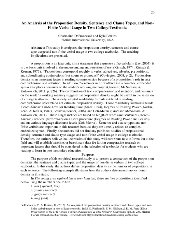 (PDF) An Analysis of the Proposition Density, Sentence and Clause Types ...