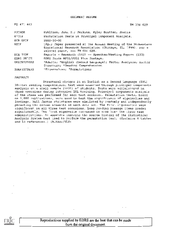 Pdf Permutation Tests In Principal Component Analysis Kyle Perkins
