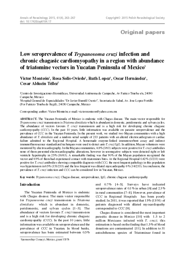 (PDF) Low seroprevalence of Trypanosoma cruzi infection and chronic ...