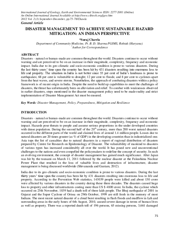 (PDF) General Article DISASTER MANAGEMENT TO ACHIEVE SUSTAINABLE HAZARD ...