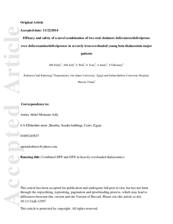 (PDF) Efficacy and safety of a novel combination of two oral chelators ...
