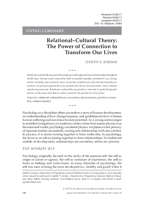 (PDF) Relational-Cultural Theory: The Power of Connection to Transform ...