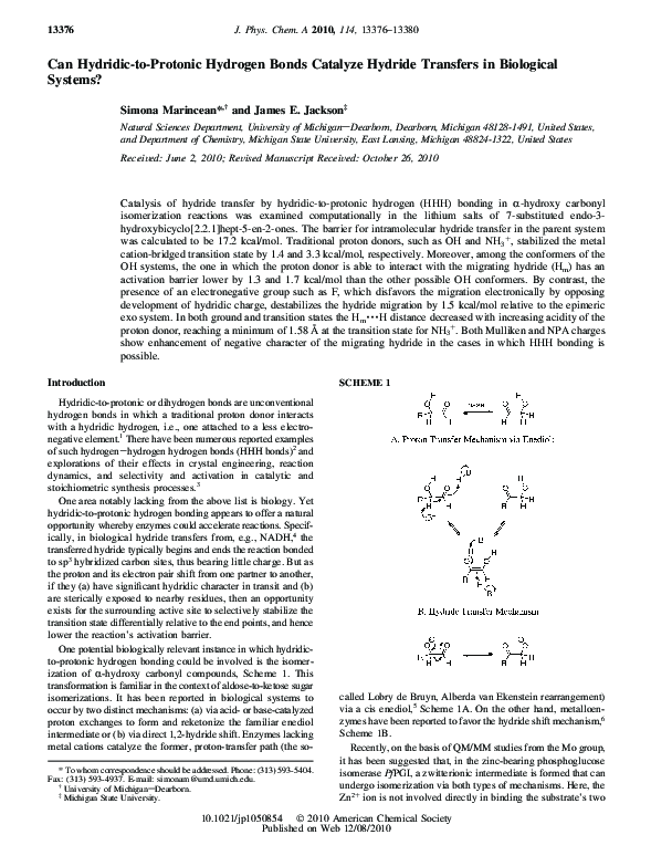 (PDF) Can Hydridic-to-Protonic Hydrogen Bonds Catalyze Hydride ...