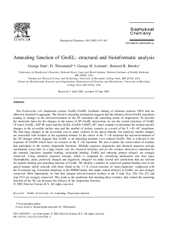 (PDF) Annealing function of GroEL: structural and bioinformatic analysis