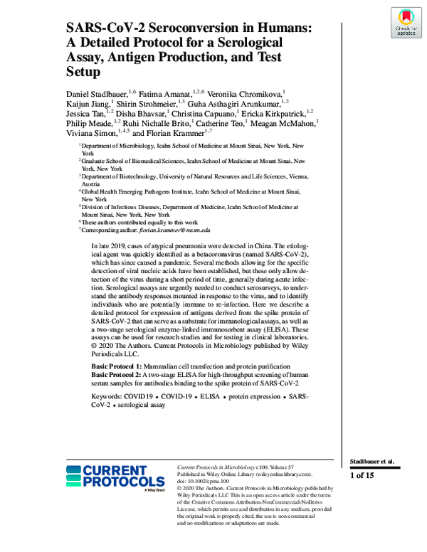 (PDF) SARS‐CoV‐2 Seroconversion in Humans: A Detailed Protocol for a ...