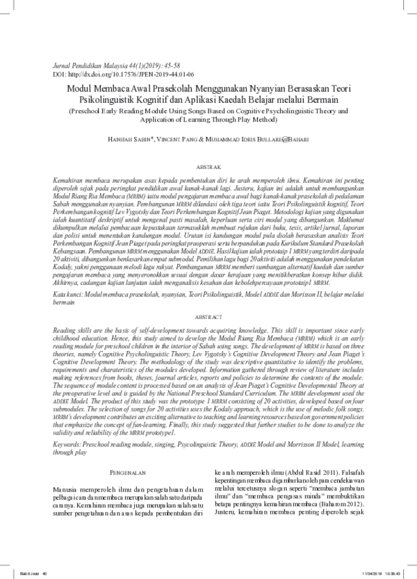 (PDF) Modul Membaca Awal Prasekolah Menggunakan Nyanyian Berasaskan ...