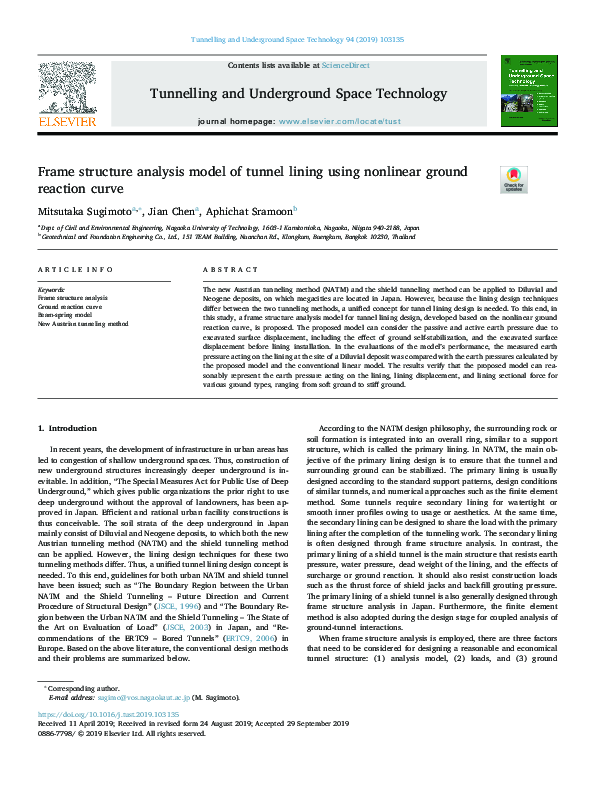 (PDF) Frame structure analysis model of tunnel lining using nonlinear ground reaction curve
