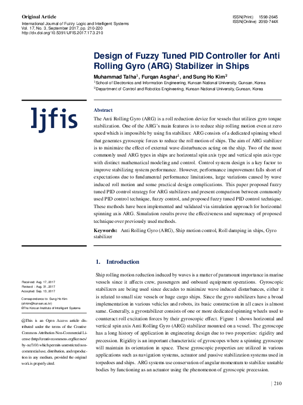 Pdf Design Of Fuzzy Tuned Pid Controller For Anti Rolling Gyro Arg